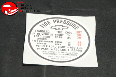 67 Camaro Tire Pressure Decal
