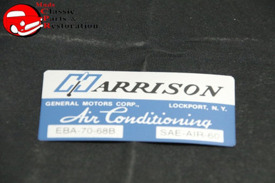68 Camaro, Impala, Nova, Gmc/Chevy Truck Harrison Ac Evaporator Box Decal