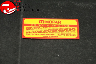 72 Dodge Truck 318 2Bbl Air Cleaner Service Instructions Decal - Muds ...