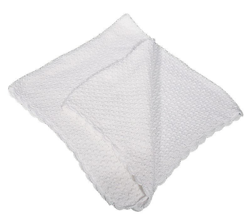 White Knit Shawl with Diamond Pattern and Bow
