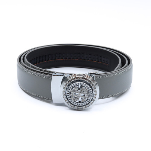 Men's Dollar Sign Rotating Bling Ratchet Belt-MGLBB65-SIL