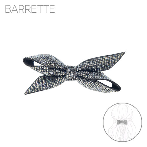 Black Rhinestone Bow Suede Barrette | Selini NY Wholesale