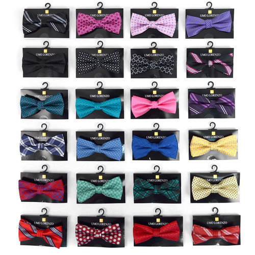 24pc Prepack Assorted Men's Mixed Pattern Poly Woven Banded Bow Ties