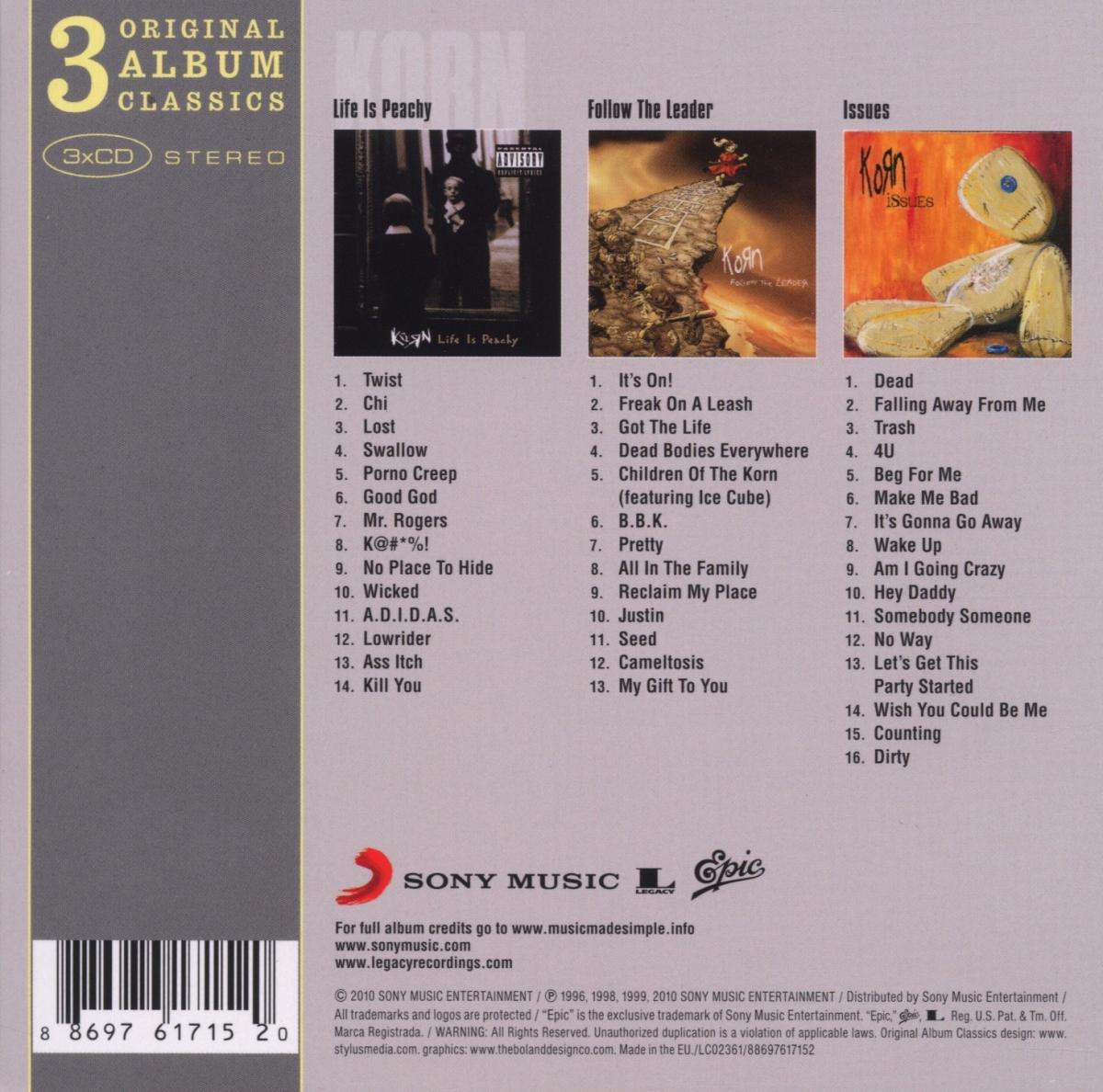 Korn 'Original Album Classics' 3CD Set