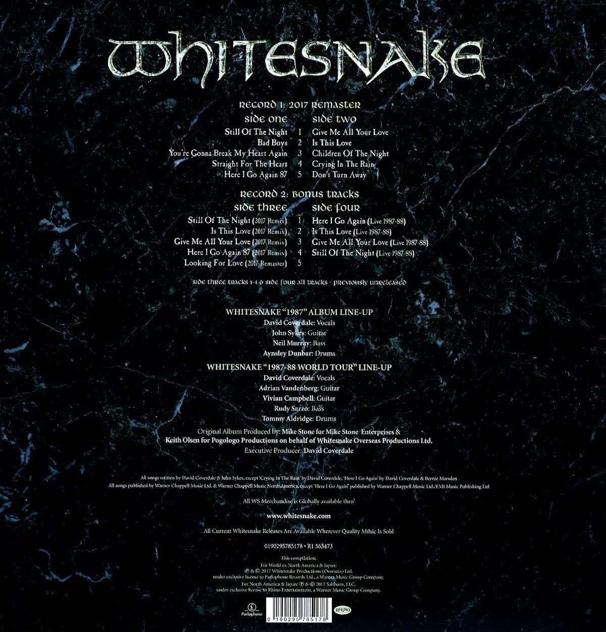 Whitesnake '1987' 2LP 180g Gatefold Vinyl (30th Anniversary Deluxe ...
