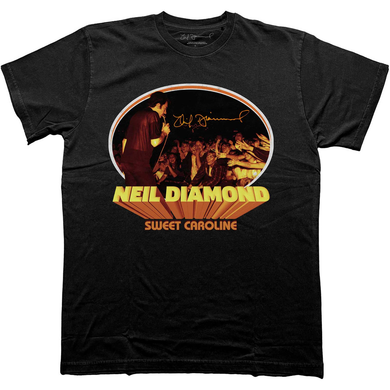 Neil Diamond 'Sweet Caroline Oval' (Black) T-Shirt | Eyesore Merch