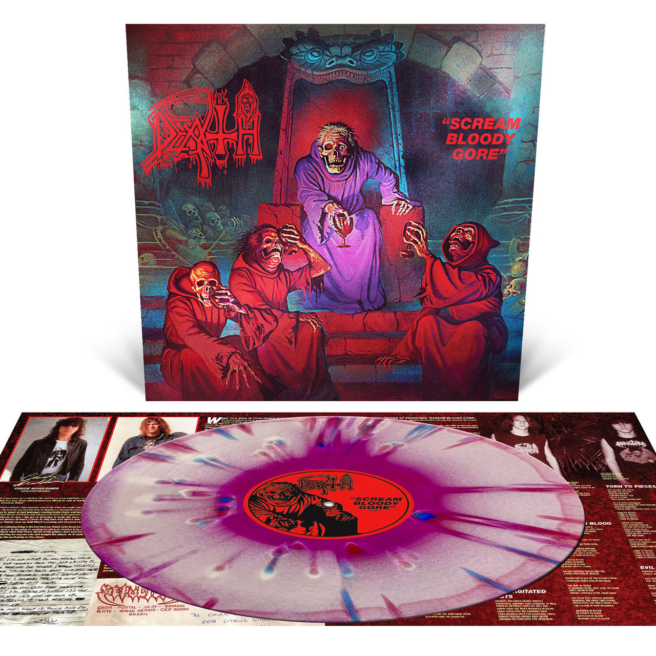 Death 'Scream Bloody Gore' LP Foil Jacket Neon Violet, Bone White and ...