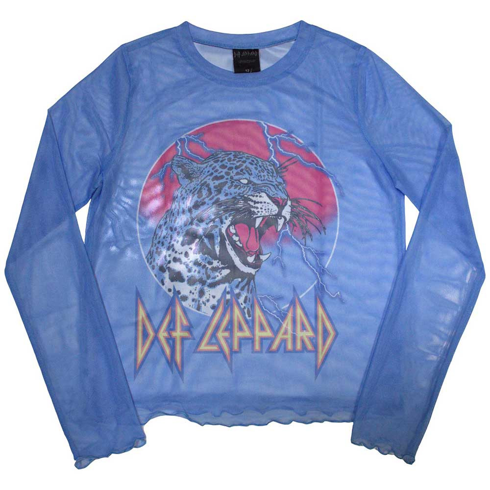Def Leppard 'Lightning Leopard' (Blue) Womens Mesh Crop Top | Eyesore Merch