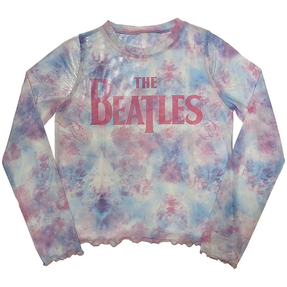 The Beatles 'Drop T Logo' (White) Womens Mesh Crop Top | Eyesore Merch