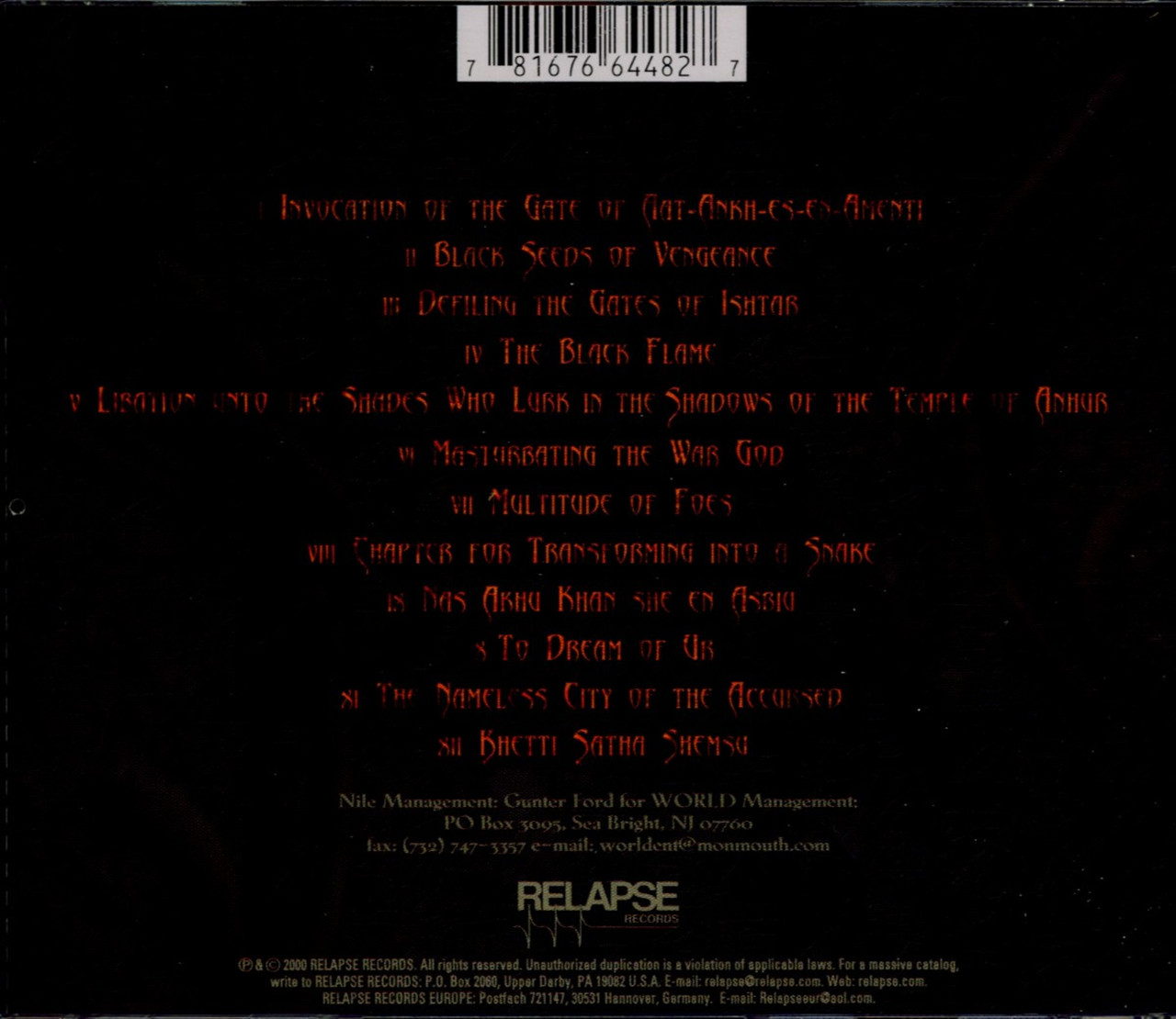 Nile 'Black Seeds Of Vengeance' CD