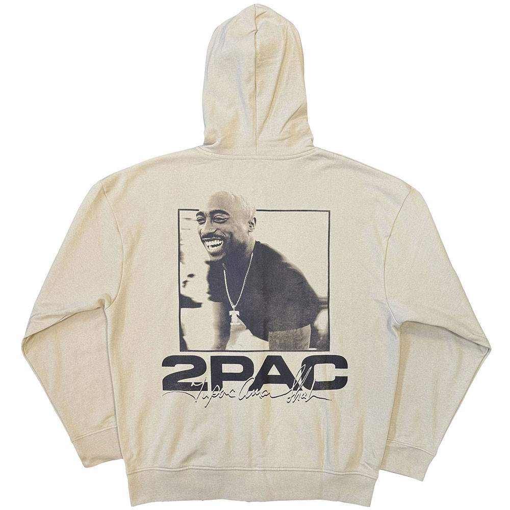 Tupac 'Logo & Black Portrait' (Sand) Zip Up Eco Hoodie | Eyesore Merch