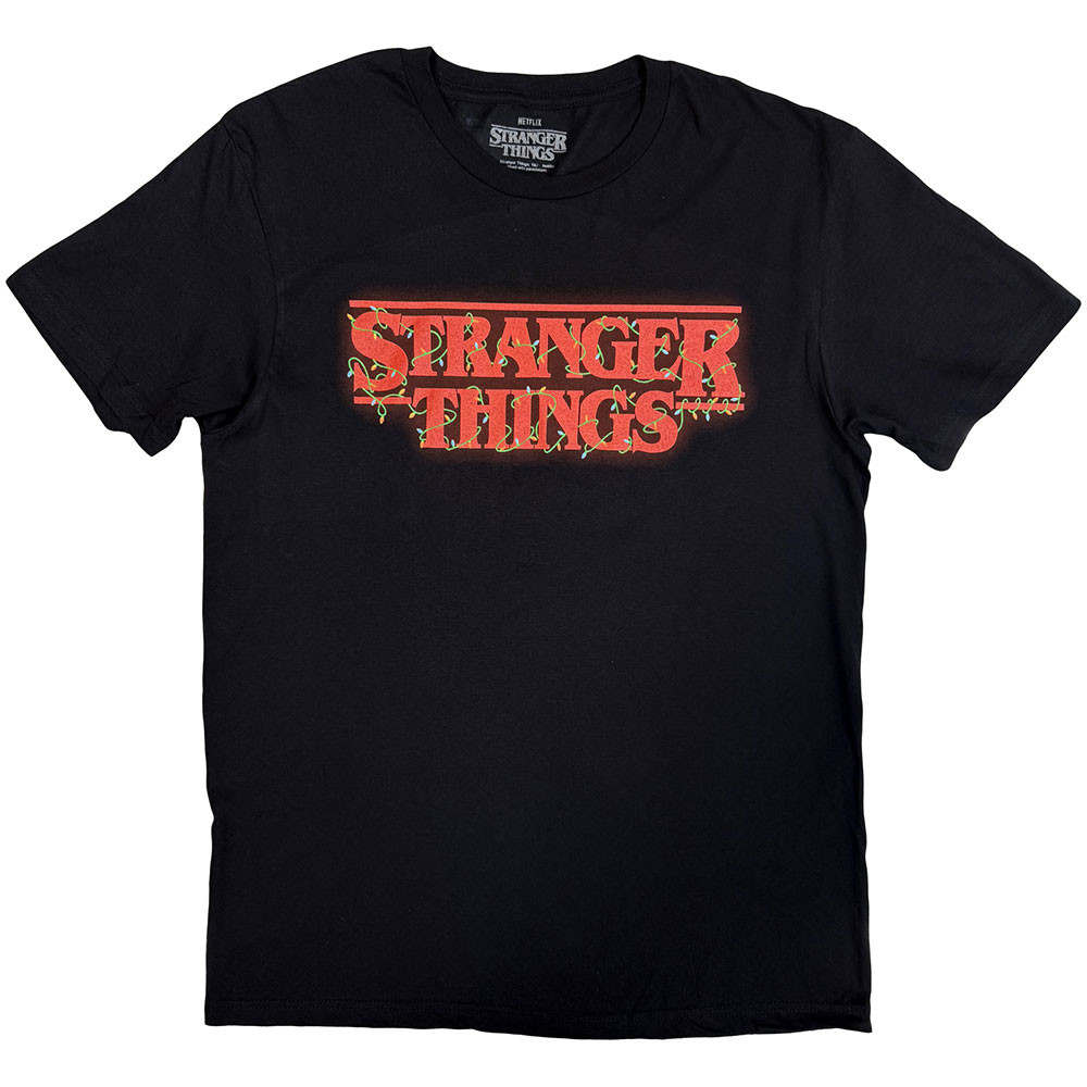 Stranger Things 'Logo With Christmas Lights' (Black) T-Shirt