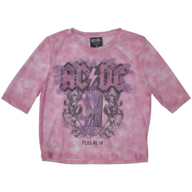 AC/DC 'Plug Me In' (Pink) Womens Mesh Crop Top | Eyesore Merch