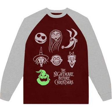 The Nightmare Before Christmas 'Stacked Faces' (Maroon & Grey) Long ...
