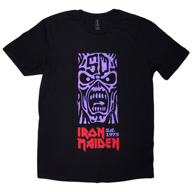 Iron Maiden 'Est. 1975 Stamp Logo Purple' (Black) T-Shirt | Eyesore Merch