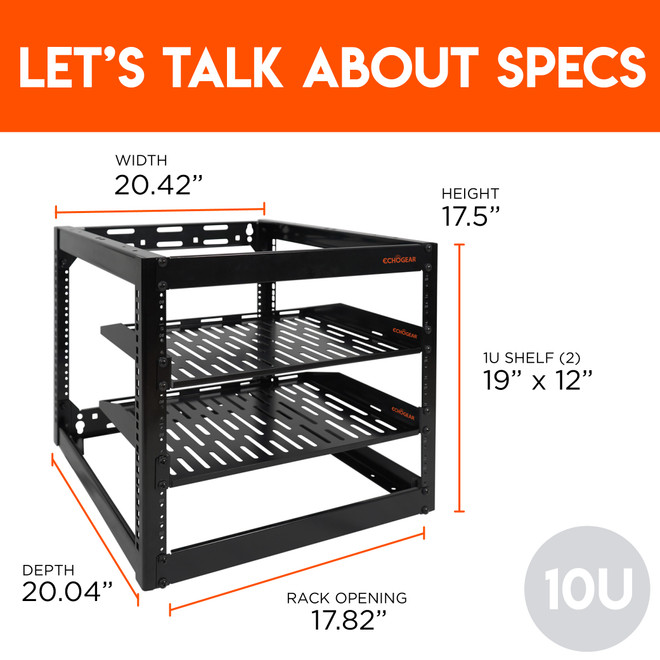 ECHOGEAR 10U Wall Mounted Open Frame Rack - Heavy Duty 4 Post Design ...