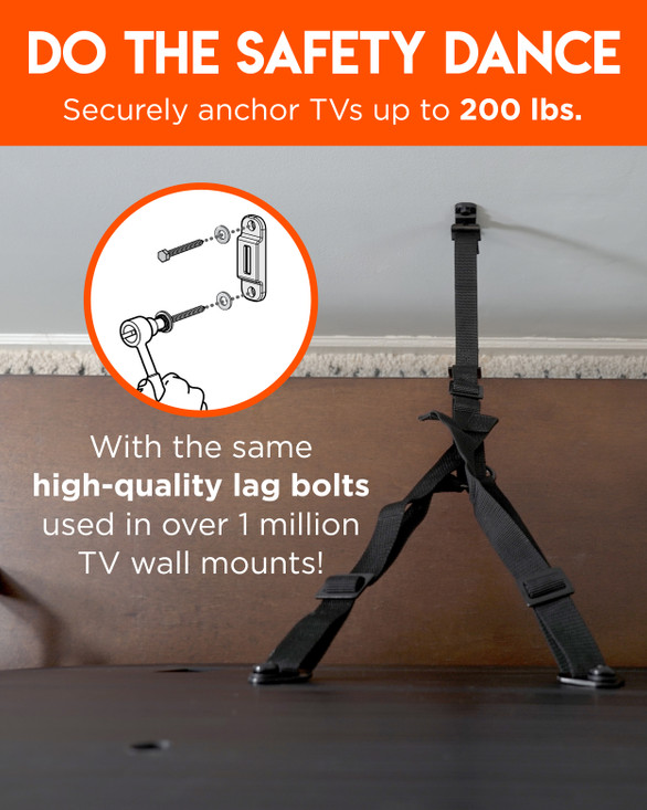 TV Anti-Tip Strap for XL TVs and TV Stands weighting up to 200 lbs.