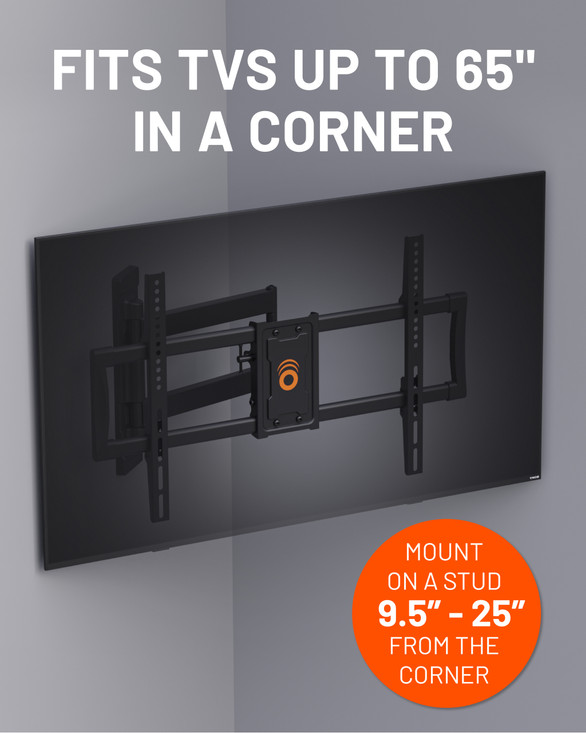Full Motion Corner TV Mount for TVs up to 75" Extends, Tilts, & Swivels