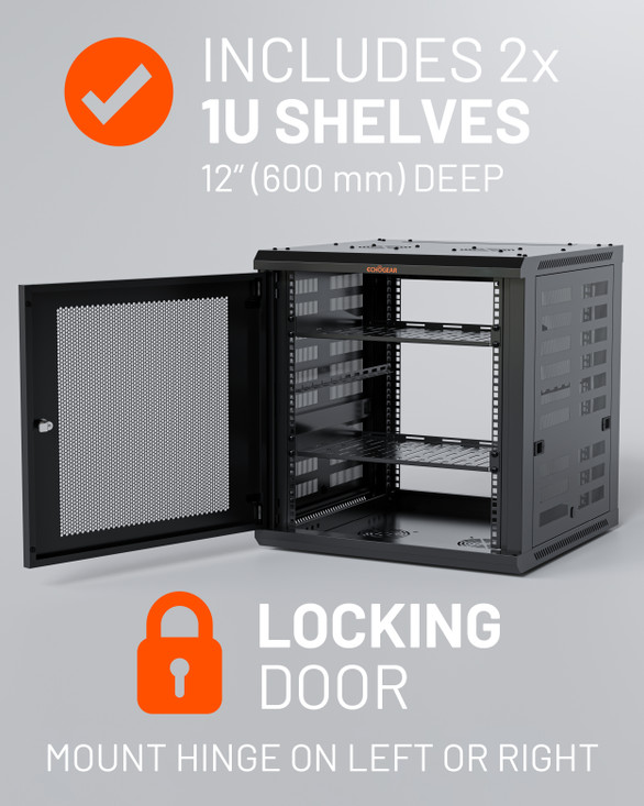 12U Open Enclosed Rack With 2 Rack Shelves