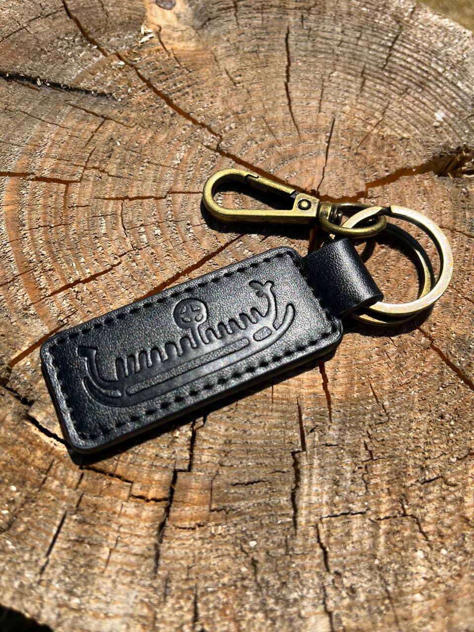 Viking Boat Leather Keychain