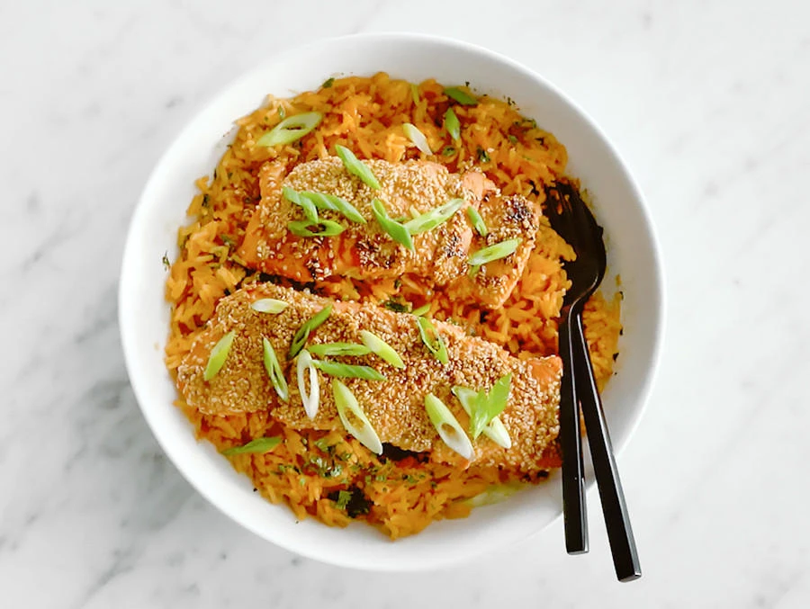 Sesame Salmon with Biryani Rice - The Gourmet Warehouse