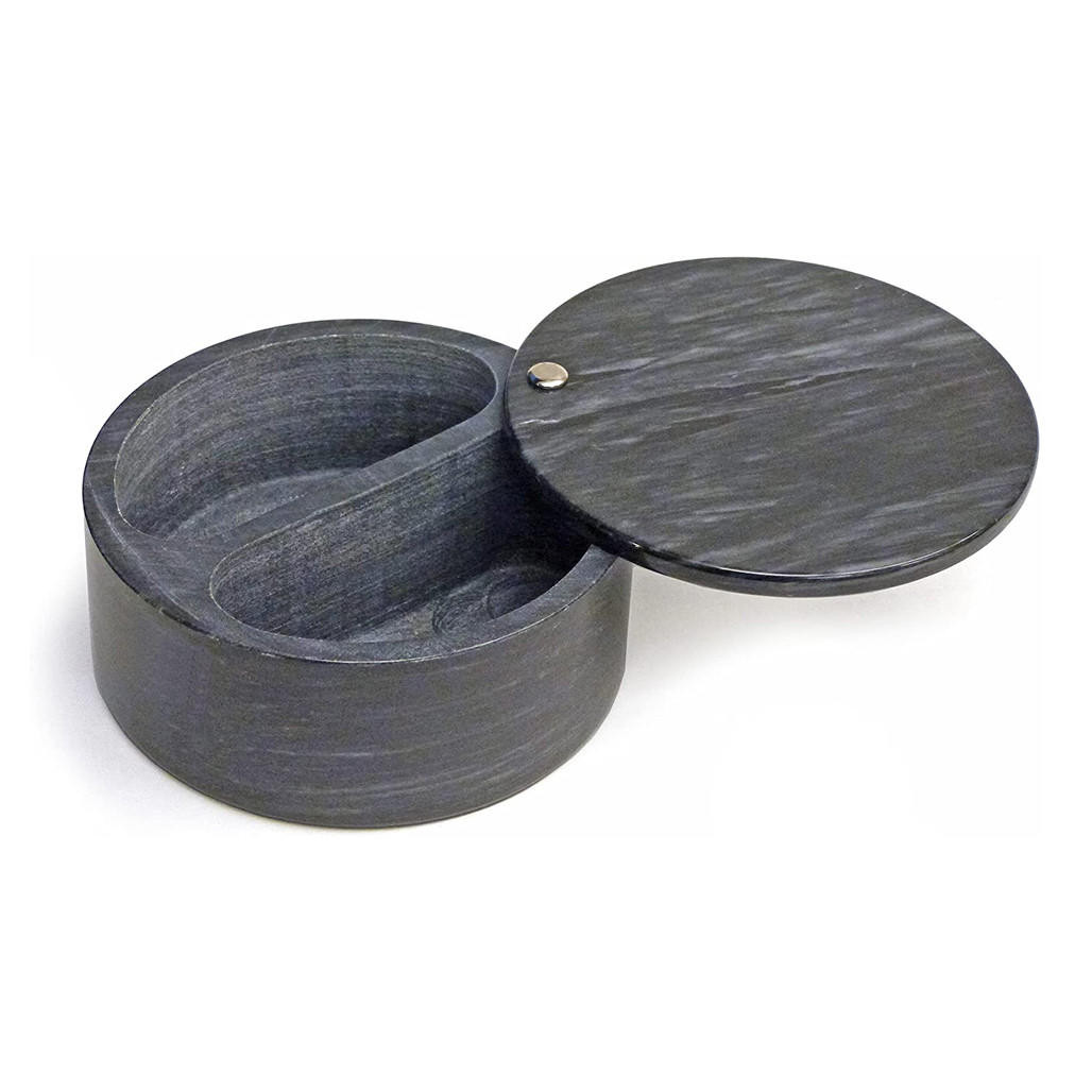 Dual Compartment Salt Box - Black Marble, 5-in - The Gourmet Warehouse