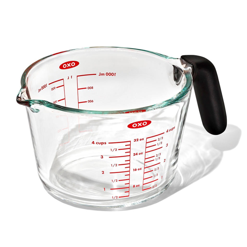 Glass Measuring Cup - Silicone Handle, 4 Cups - The Gourmet Warehouse