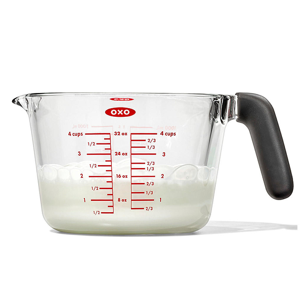 Glass Measuring Cup - Silicone Handle, 4 Cups - The Gourmet Warehouse