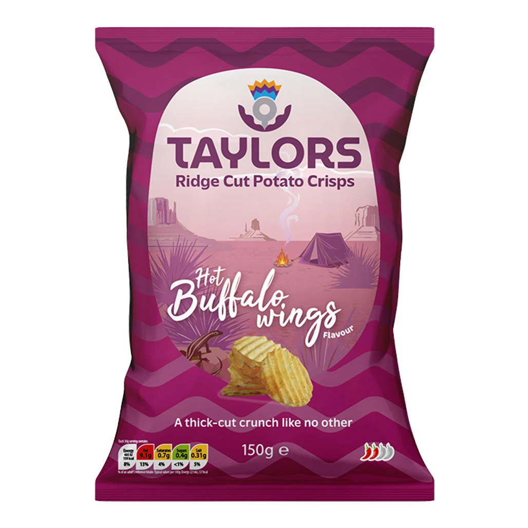 Hot Buffalo Wings Ridge Cut Potato Chips, 150g - The Gourmet Warehouse