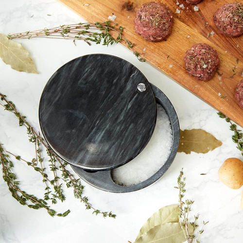 Dual Compartment Salt Box - Black Marble, 5-in - The Gourmet Warehouse