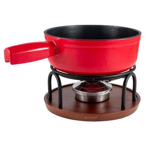 Ticino 9-Piece Cast Iron Fondue Set, Red - The Gourmet Warehouse