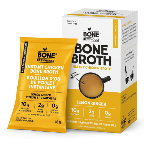 Instant Bone Broth - Lemon Ginger, Box of 5 Packets - The Gourmet Warehouse