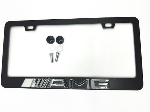 black AMG mercedes benz license plate frame number tag black trim satin ...