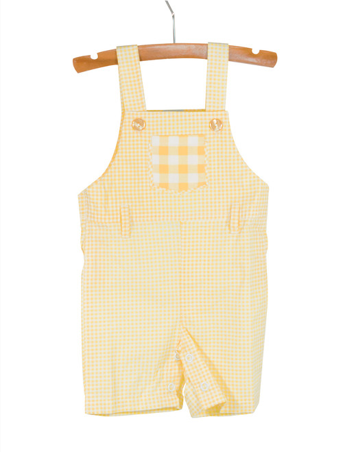 kids overalls, yellow overalls, kids playwear, kids clothing