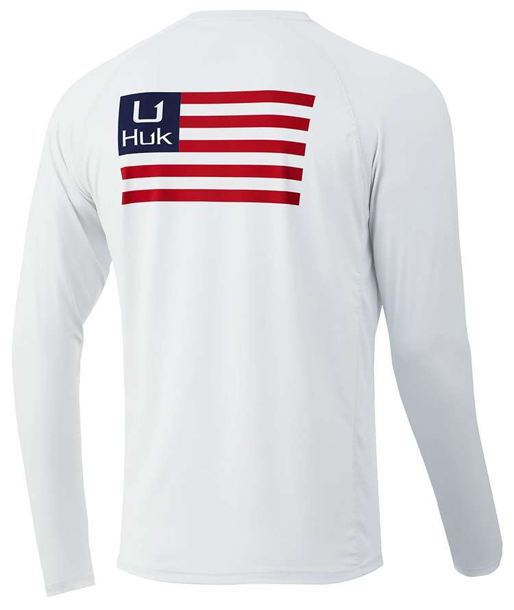 Huk Hukd Up Flag Pursuit Long Sleeve Shirt - White - TackleDirect