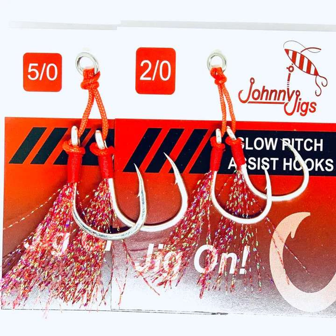 Johnny Jigs Feathered Twin Assist Hooks - TackleDirect