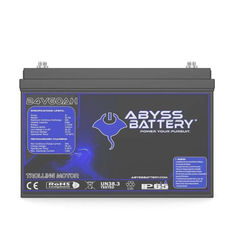 Abyss Battery 24V 60Ah Lithium Trolling Motor Battery - TackleDirect