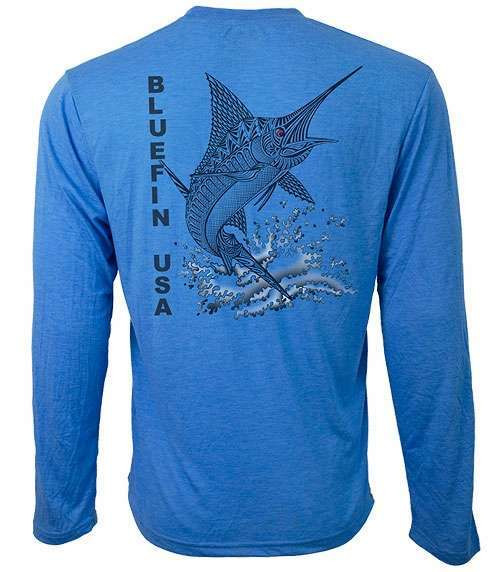 Bluefin USA Zentangle Marlin L/S Tech Shirt Light Blue - 2XL