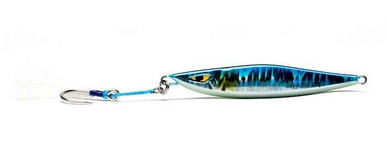 Mustad Daggerman Vertical Jig - 100g - Blue Red Chrome - TackleDirect