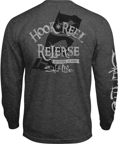 Salt Life Hook Reel Release L/S Pocket Tee - Charcoal Heather - XL