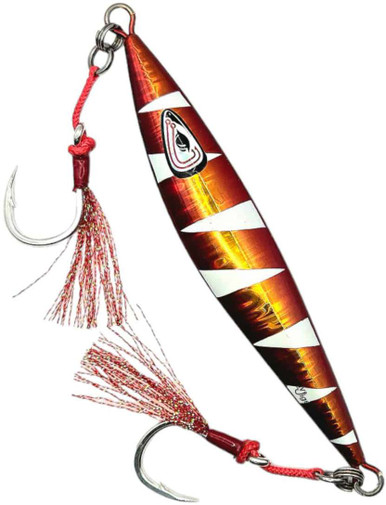 Johnny Jigs Flat Back Slow Pitch Jigs - Gold/Red Glow - TackleDirect