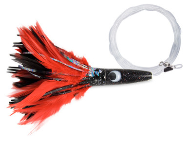 CandH Wahoo Whacker Feather Lure - 10in - Black Foil/Red - TackleDirect