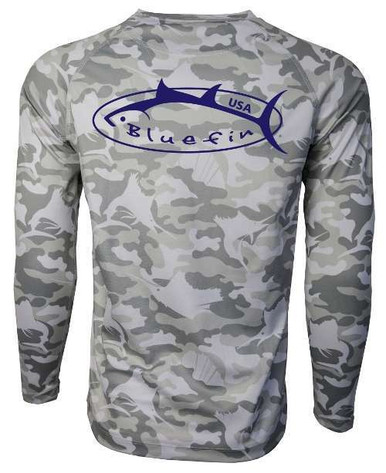 Bluefin USA Camo Logo Performance Long Sleeve Tee - Grey - Size Medium