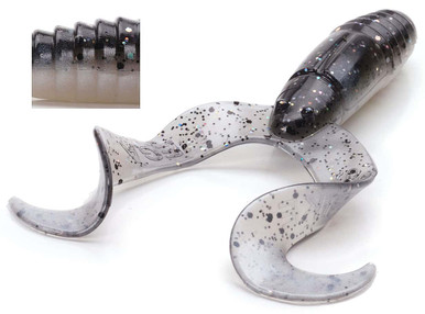 MegaStrike 4 Twin Tail Grubs Laminate Smoke Shad w/ Silver Belly