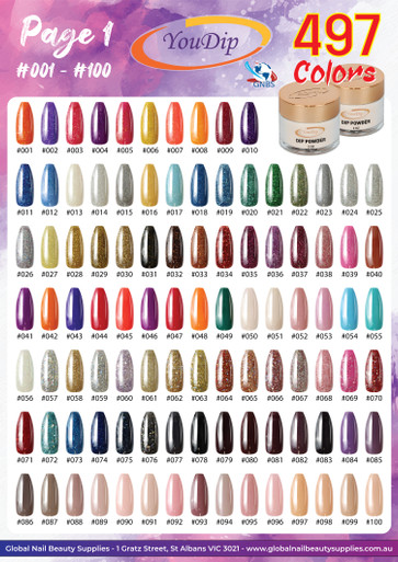 ## YouDip Color Chart 5 Pages Full Color #001 - #497