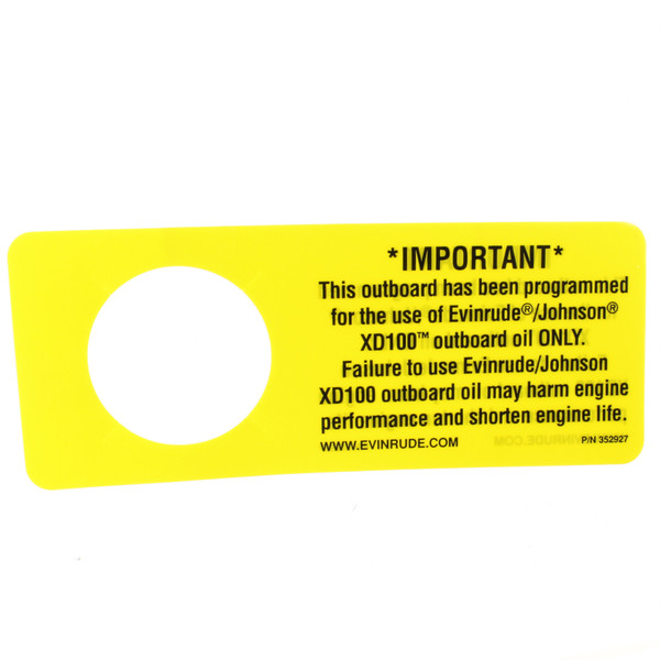 Johnson/Evinrude XD100 Outboards Oil Program Identification Tag 0352927
