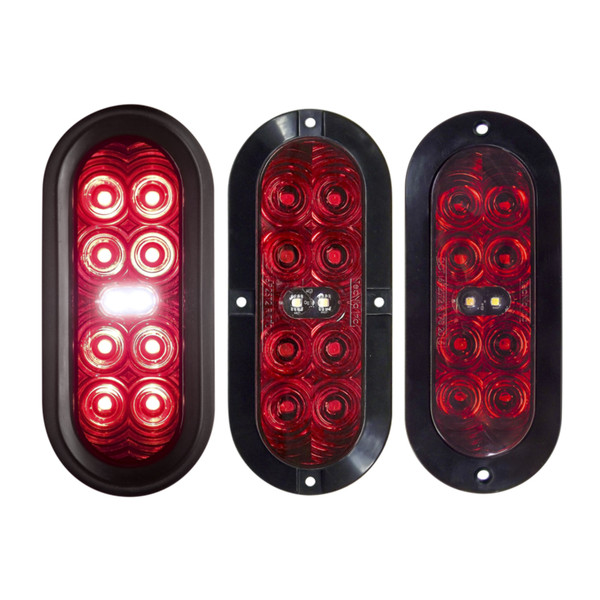 Tecniq OEM 6" Oval Stop Tail Turn Reverse Grommet Red Lens Tri Pole Connectors, T70-RW0T-1