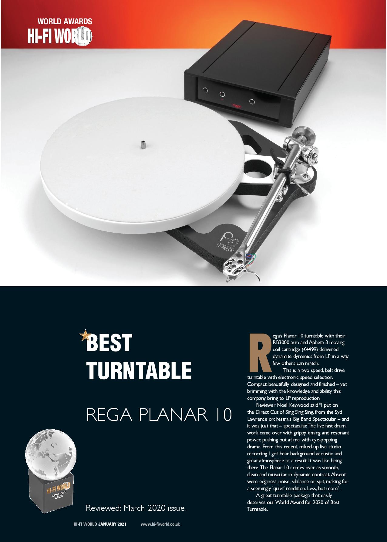 Rega Planar 10 Named Best Turntable by Hi-Fi World - The Sound Organisation