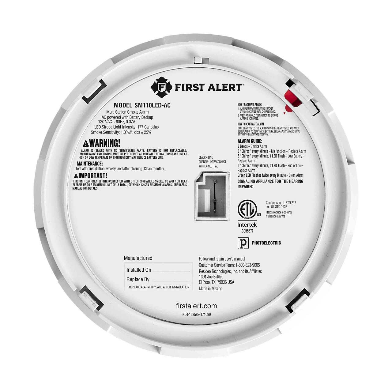 BRK First Alert Interconnect Hardwired Smoke Alarm with LED Strobe & 10 ...