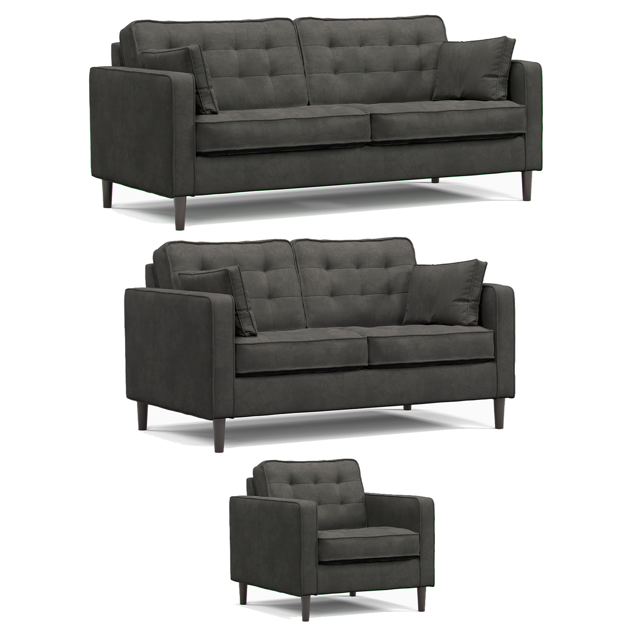 Eden Graphite Grey 3 Piece Sofa Suite Fabric | The Online Sofa Shop